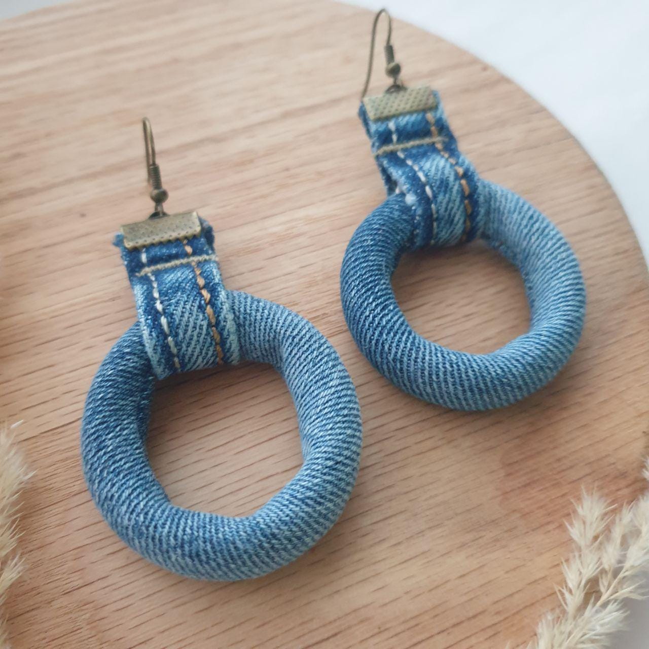 Handmade Upcycled Denim Hoop Earrings – Sustainable Fashion Statement ...