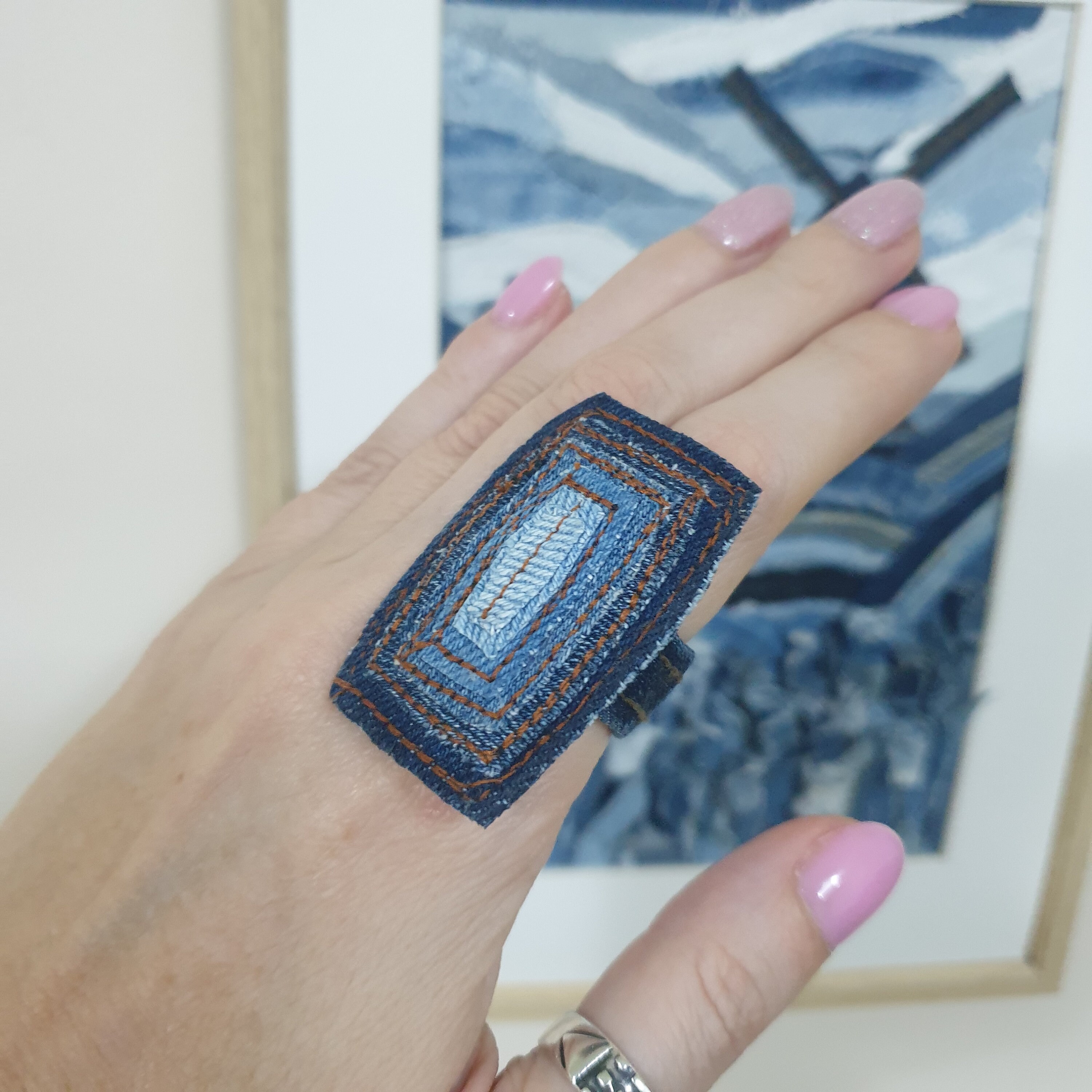 Upcycled Denim Ring Denim Wedding Statement Blue Jeans Ring Fabric Ring ...