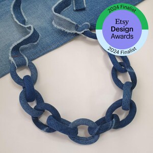 Denim Chain Necklace, Upcycled Denim Necklace, Gift for Her, Textile ...