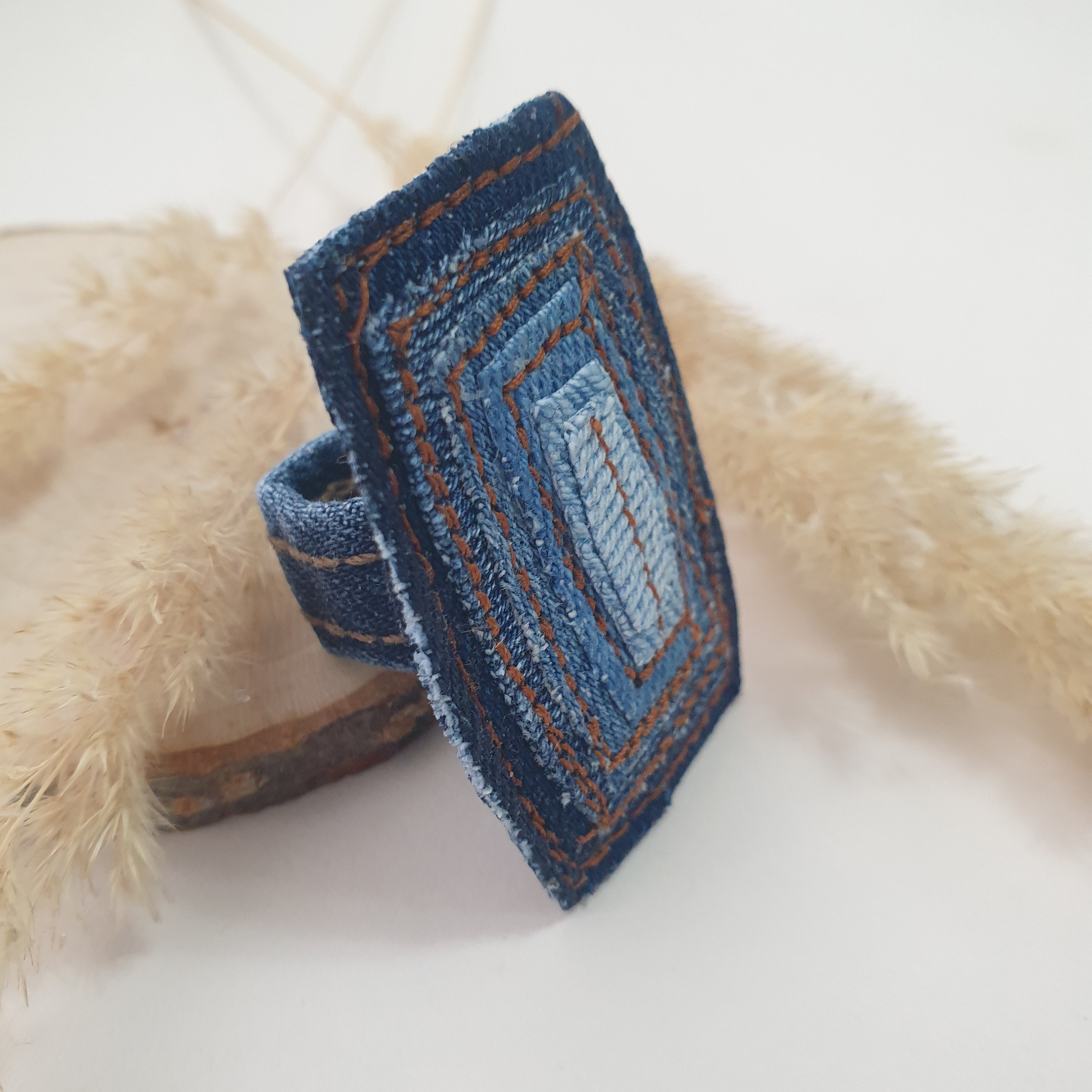 Upcycled Denim Ring Denim Wedding Statement Blue Jeans Ring Fabric Ring ...