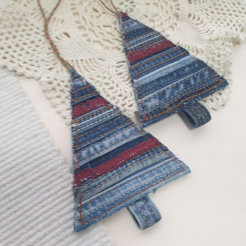 Eco-friendly Denim Christmas Tree Ornaments Upcycled Blue Denim Home ...