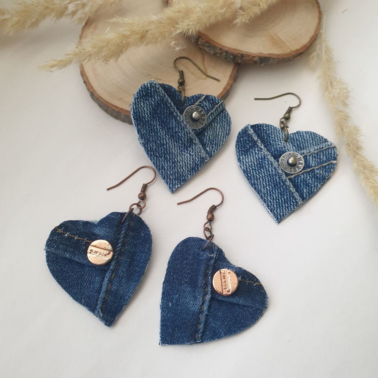 Trendy Heart Denim Earrings Jeans Earrings Recycled Denim Hearts ...