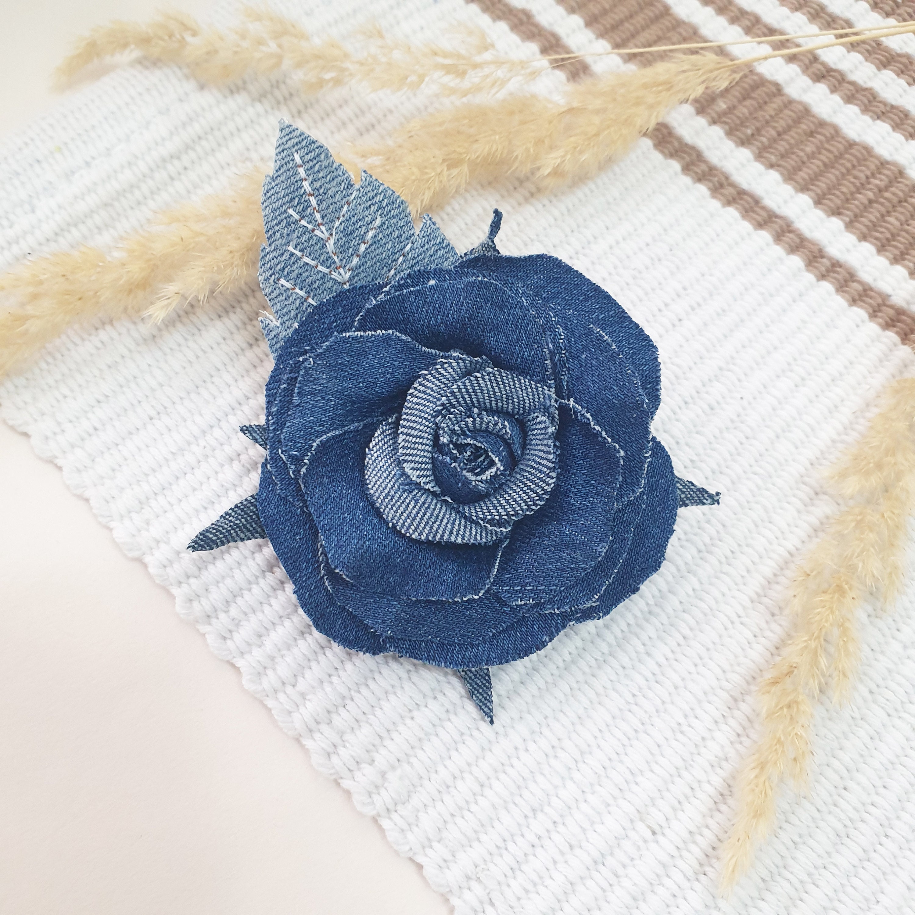 Denim Rose Brocch Jeans Flower Pin Upcycled Denim Flower Cotton Wedding ...