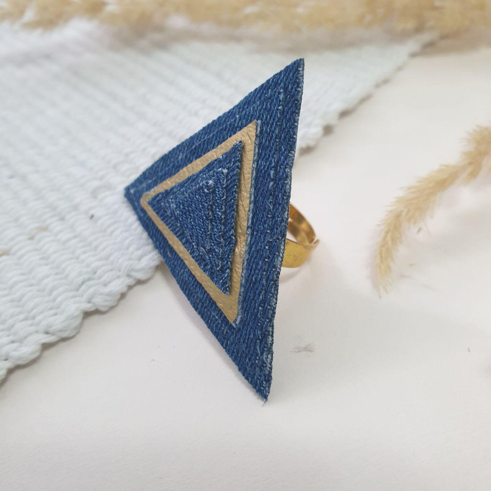 Triangle Ring Made of Recycled Denim, Upcycled Denim Ring, Denim ...