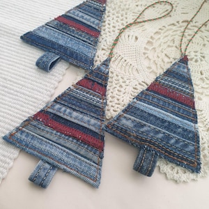 Eco-friendly Denim Christmas Tree Ornaments Upcycled Blue Denim Home ...