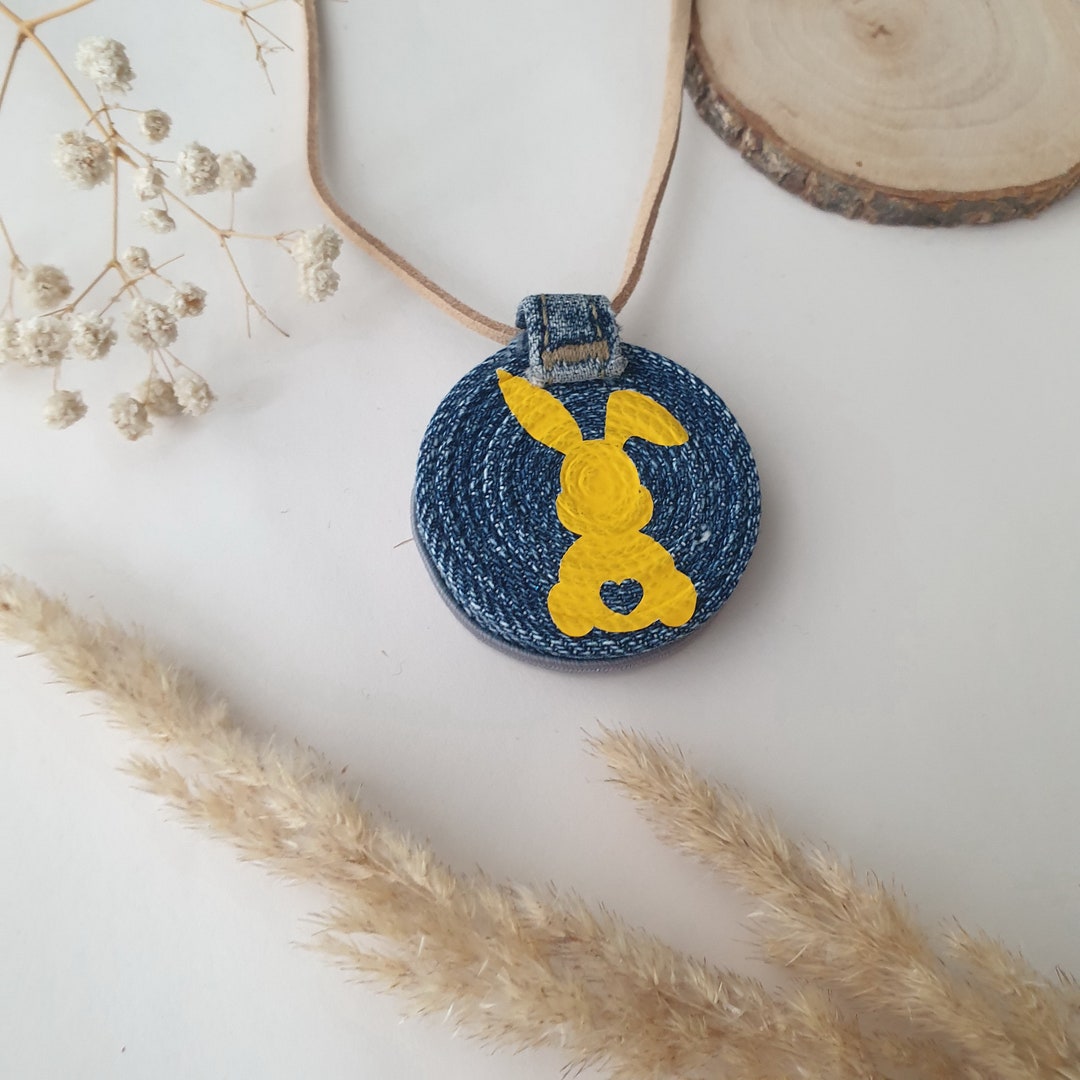 Easter Bunny Denim Pendant Upcycled Blue Denim Pendant Jeans Fabric ...