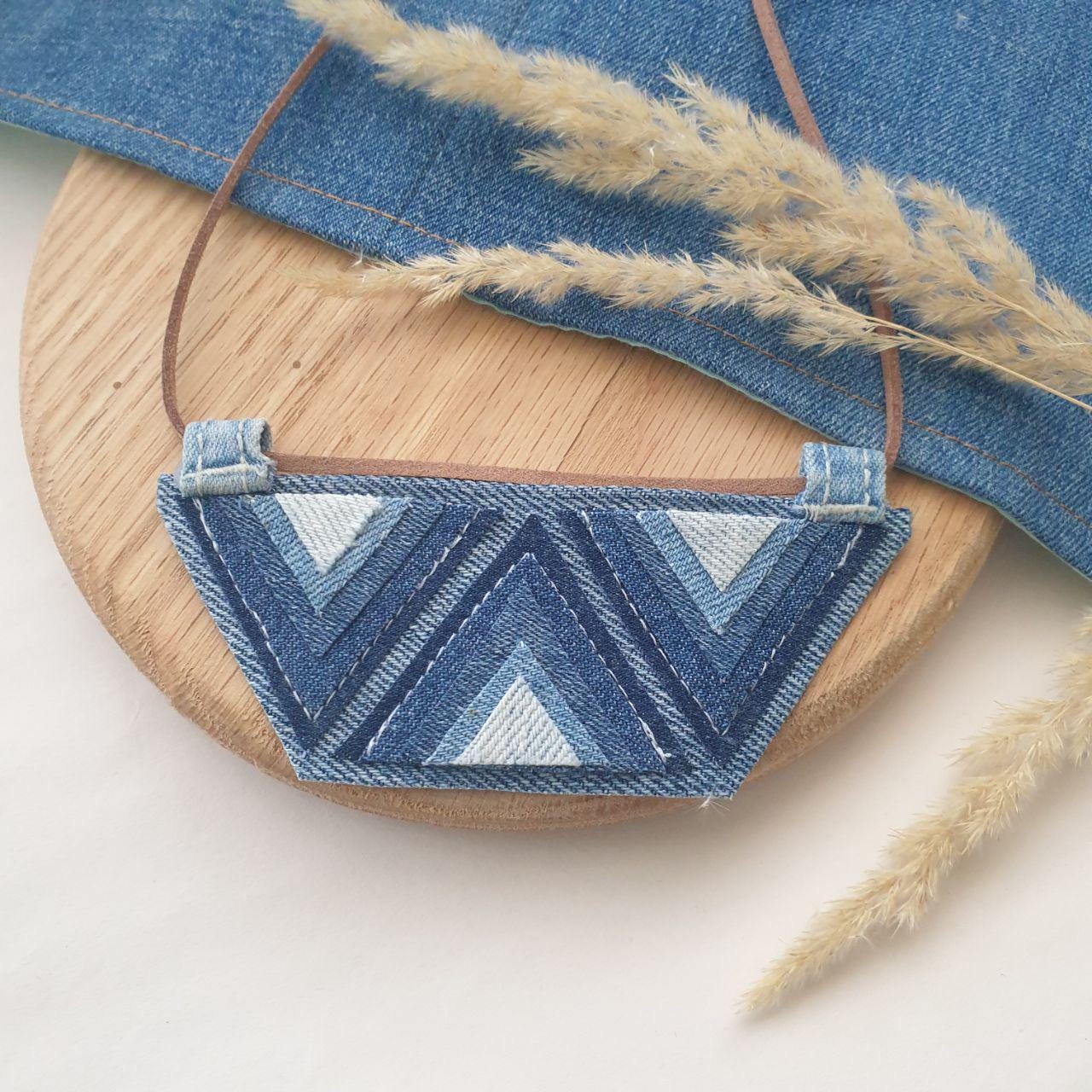 Geometric Denim Necklace Statement Upcycled Jeans Necklace Fabric ...