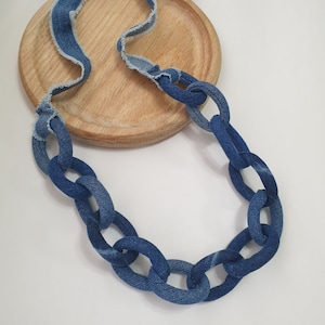 Denim Chain Necklace, Upcycled Denim Necklace, Gift for Her, Textile ...