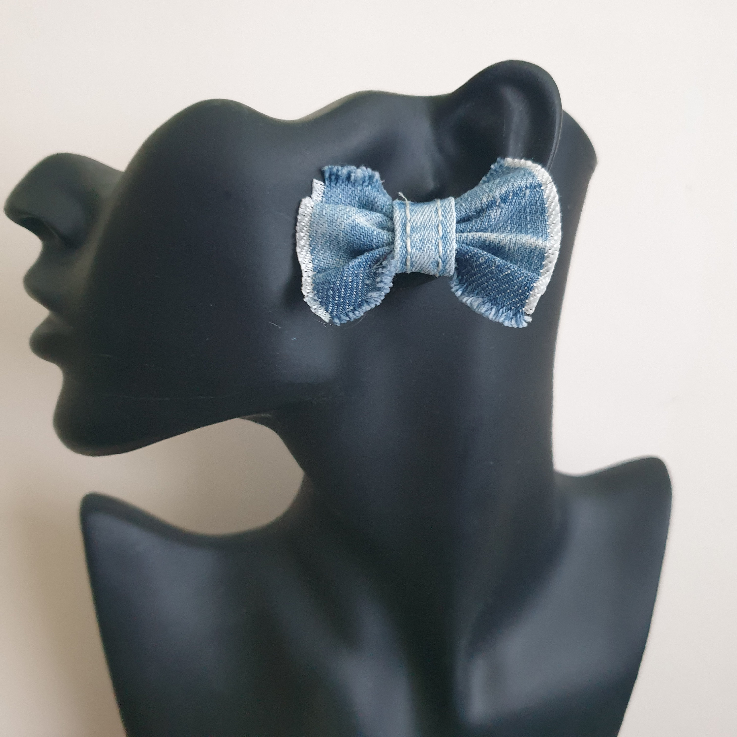 Bow Denim Earrings Jeans Earrings Recycled Denim Bow Earrings Statement ...