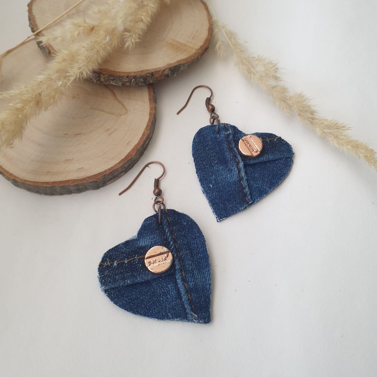 Trendy Heart Denim Earrings Jeans Earrings Recycled Denim Hearts ...