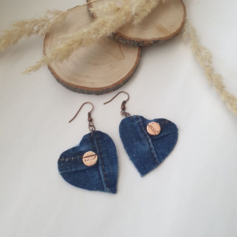 Trendy Heart Denim Earrings Jeans Earrings Recycled Denim Hearts ...