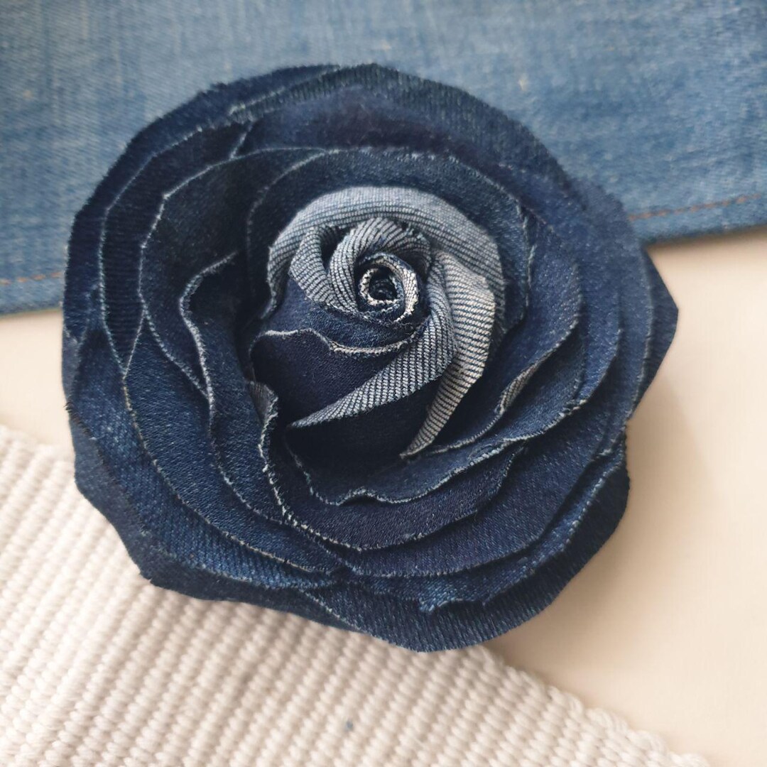 Large Denim Rose Brooch Upcycled Jeans Flower Brooch, Denim Flower Pin ...