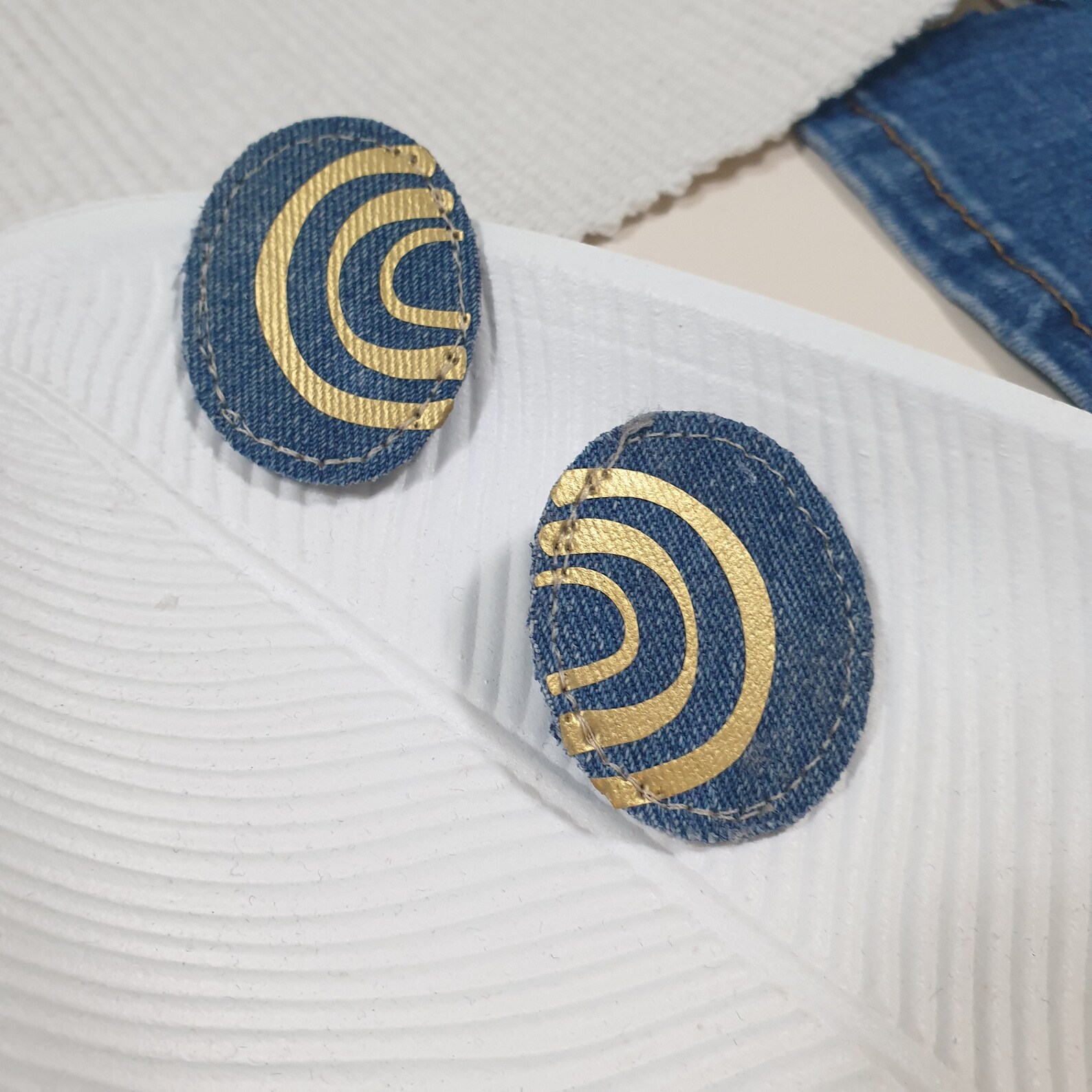 Abstract Denim Earrings Blue Gold Jeans Earrings Recycled Denim ...