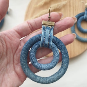 Statement Denim Circle Earrings – Upcycled and Eco-friendly - Etsy