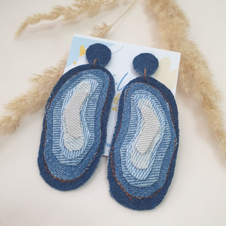 Upcycled Denim Stud Earrings Statement Jeans Earrings Eco-friendly Gift ...