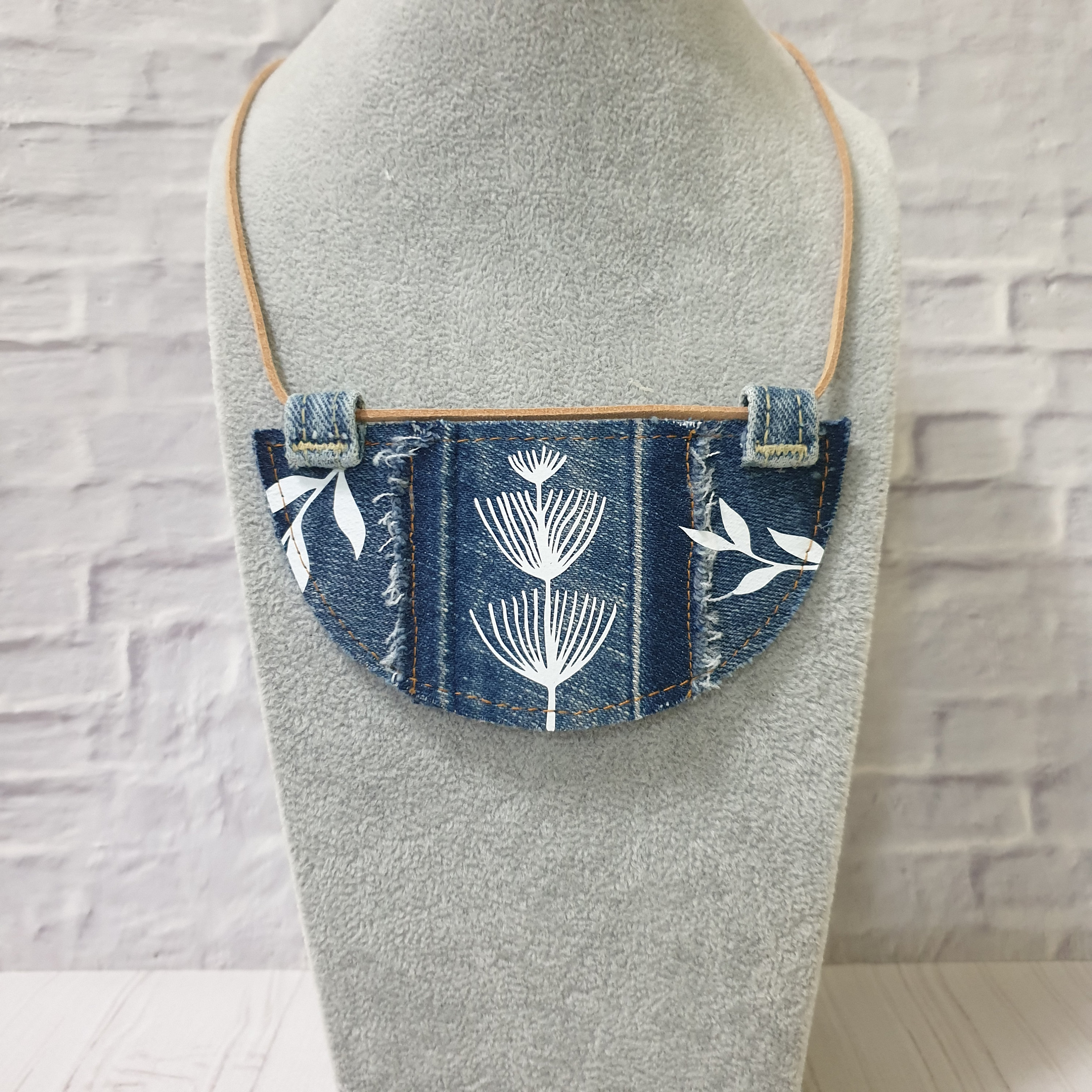 Denim Necklace Upcycled Denim Necklace Statement Denim Art Necklace ...