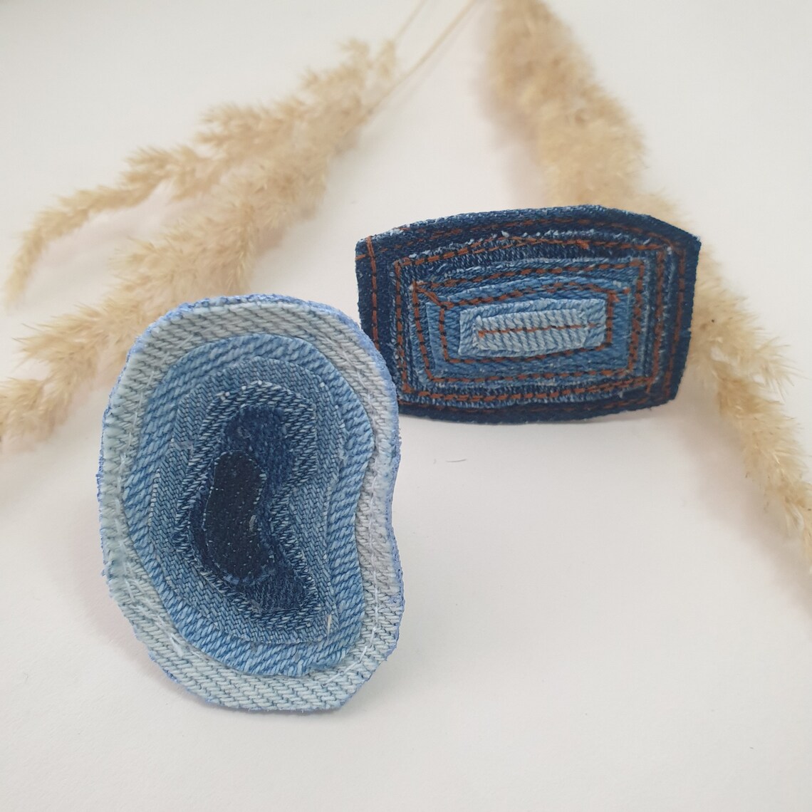 Upcycled Denim Ring Denim Wedding Statement Blue Jeans Ring Fabric Ring ...