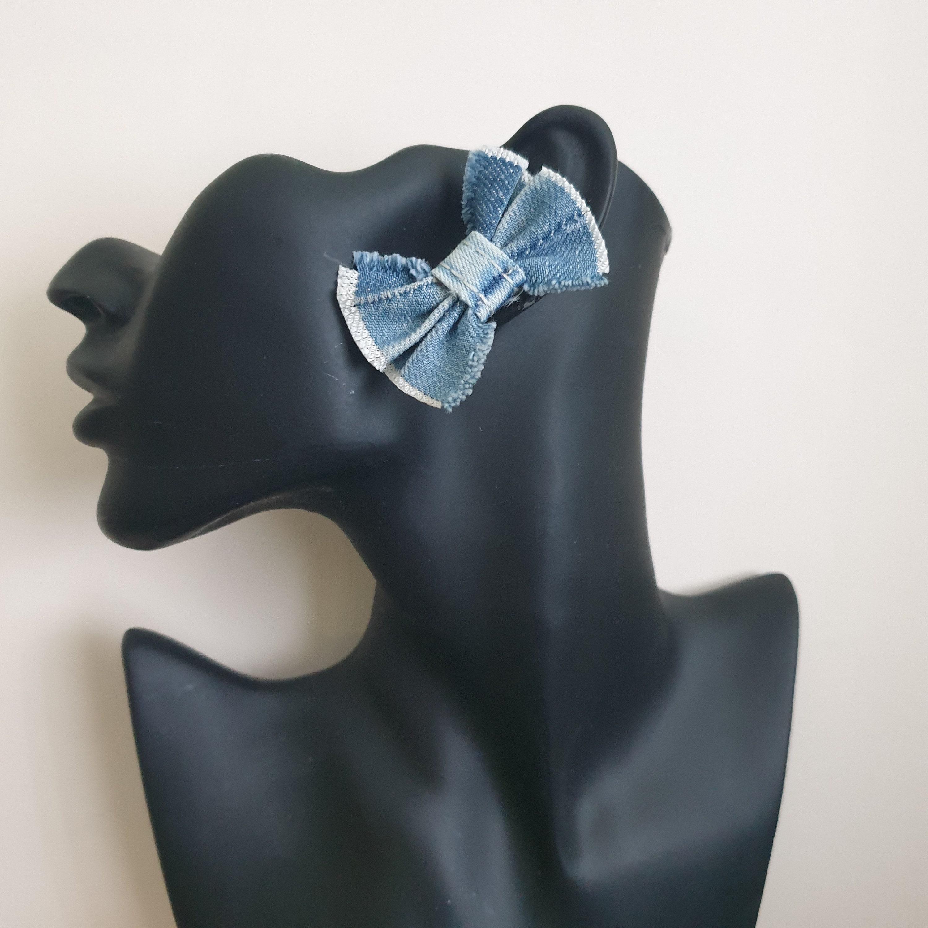 Bow Denim Earrings Jeans Earrings Recycled Denim Bow Earrings Statement ...