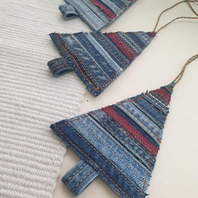 Eco-friendly Denim Christmas Tree Ornaments Upcycled Blue Denim Home ...