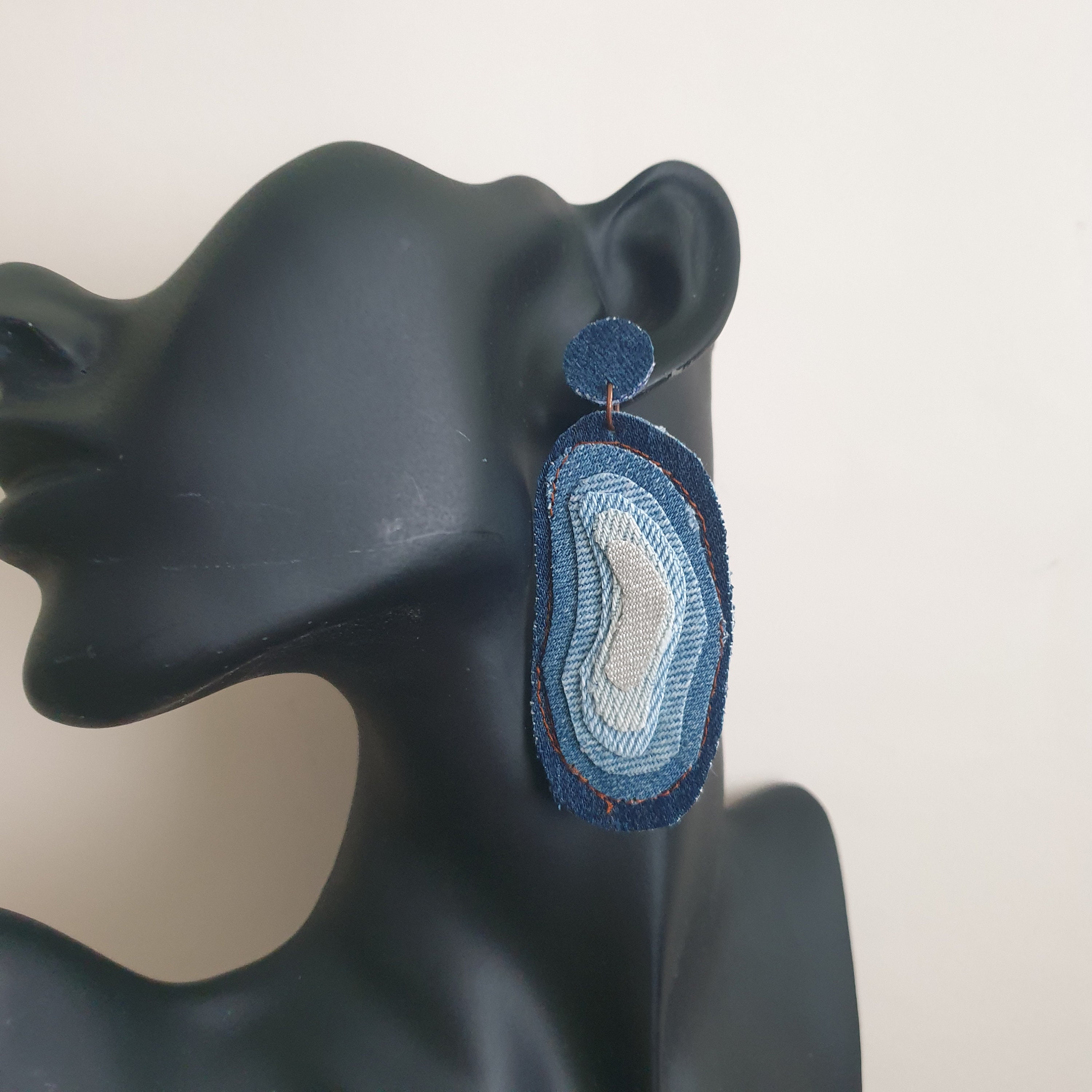 Upcycled Denim Stud Earrings Statement Jeans Earrings Eco-friendly Gift ...