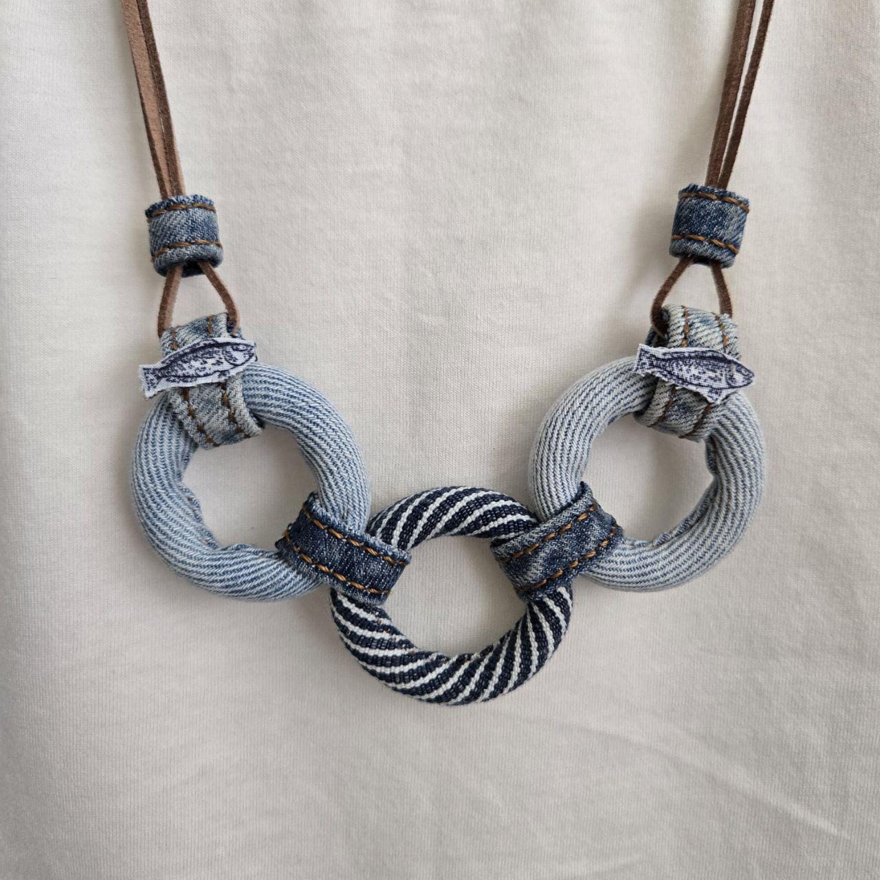 Upcycled Denim Necklace With Ocean-inspired Fish Detail Eco Statement ...