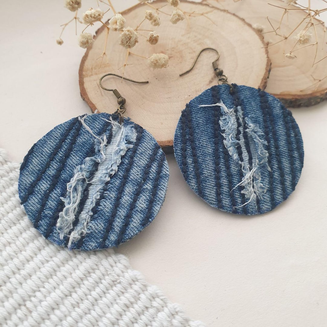 Abstract Denim Earrings Jeans Earrings Recycled Denim Earrings - Etsy