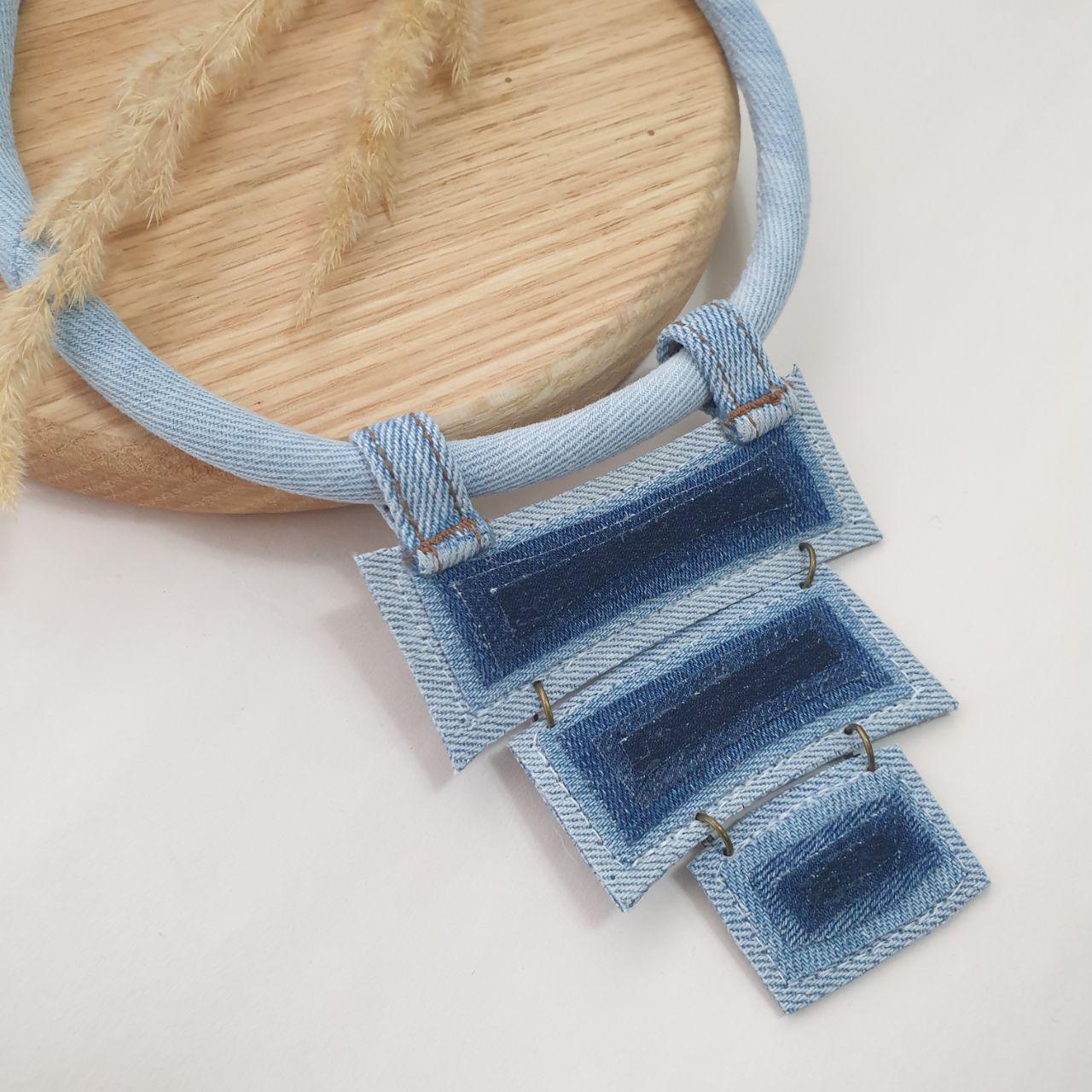 Recycled Jeans Necklace Upcycled Denim Necklace Geometric Art Necklace ...