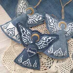 Upcycled Denim Angel Ornament – Personalized With a Heart or Star Charm ...