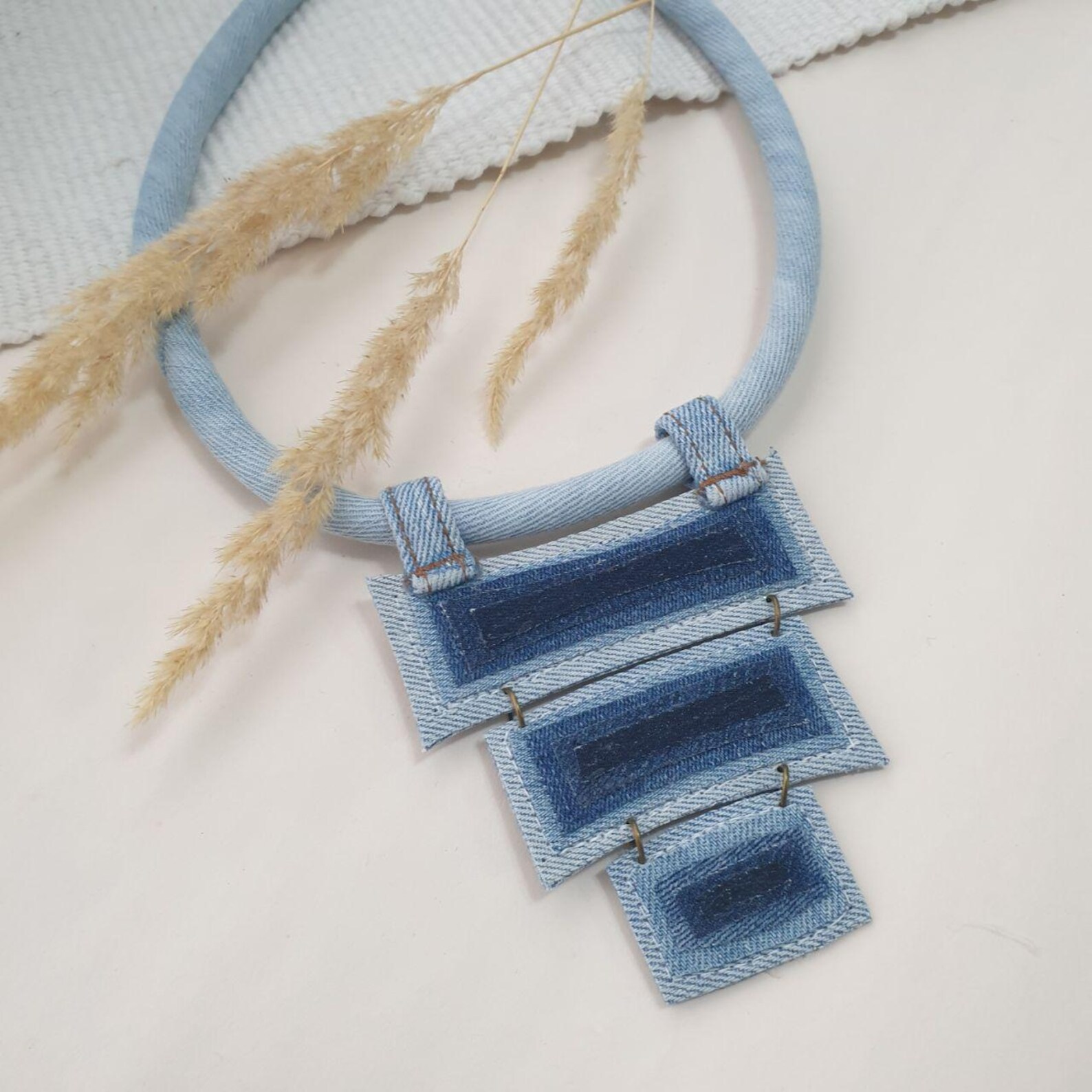 Recycled Jeans Necklace Upcycled Denim Necklace Geometric Art Necklace ...