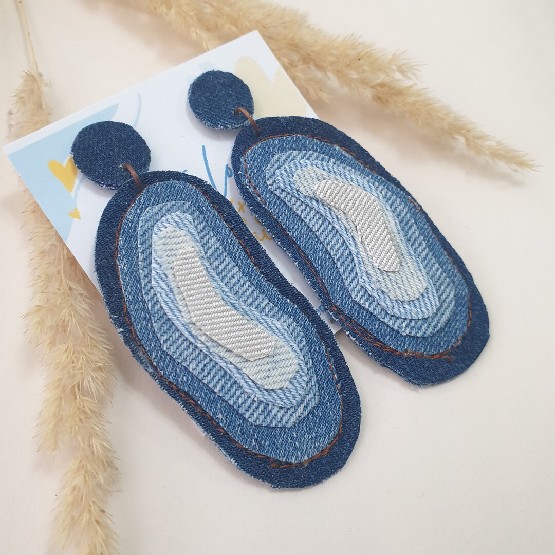 Upcycled Denim Stud Earrings Statement Jeans Earrings Eco-friendly Gift ...