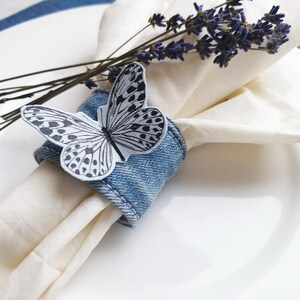 Upcycled Denim Napkin Rings Butterflies Set of 4 Wedding Table Decor ...