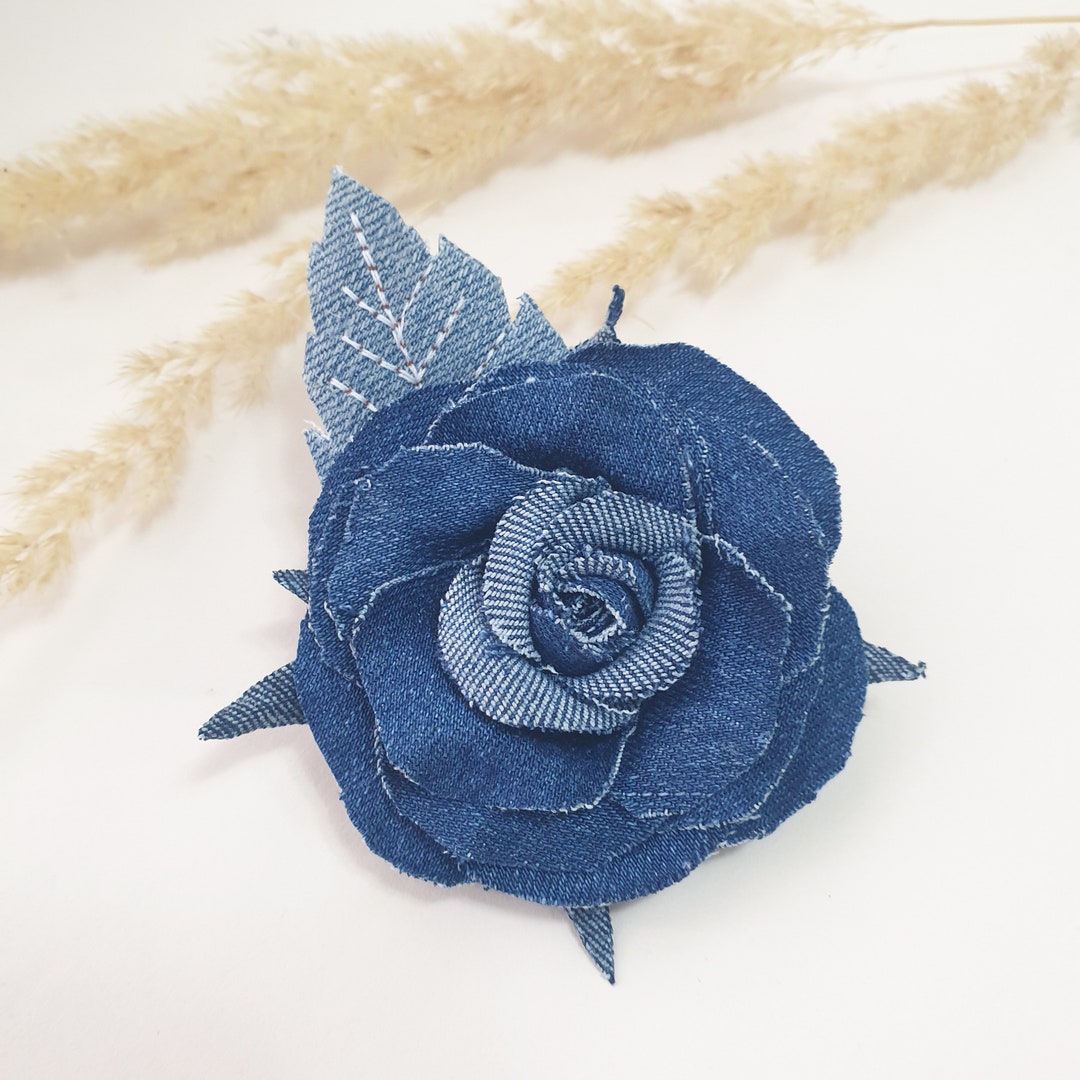 Denim Rose Brocch Jeans Flower Pin Upcycled Denim Flower Cotton Wedding ...