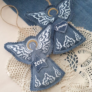 Upcycled Denim Angel Ornament – Personalized With a Heart or Star Charm ...