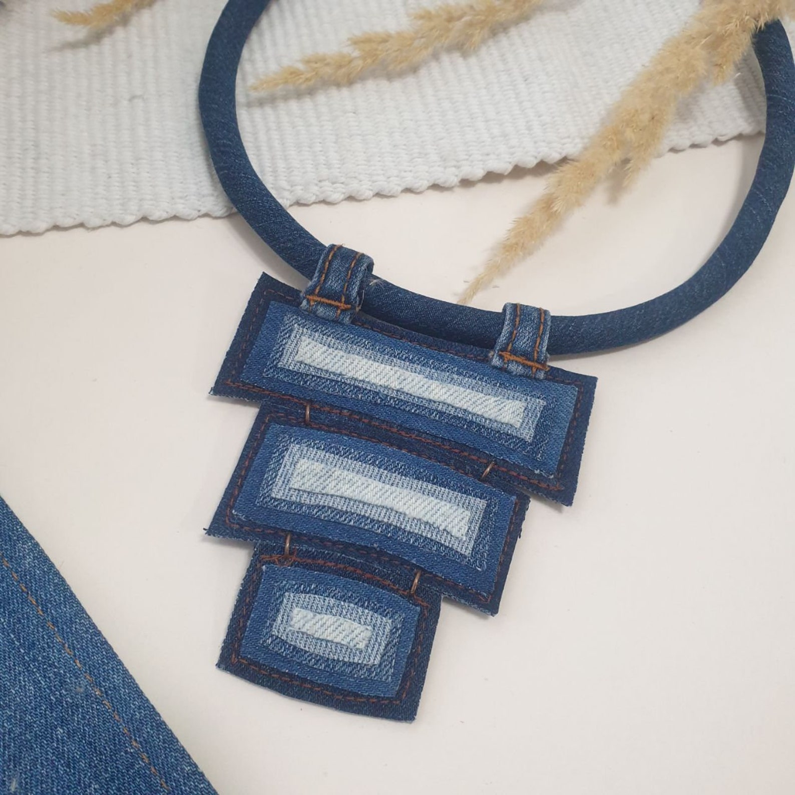 Geometric Jeans Necklace Upcycled Denim Necklace Statement Necklace ...