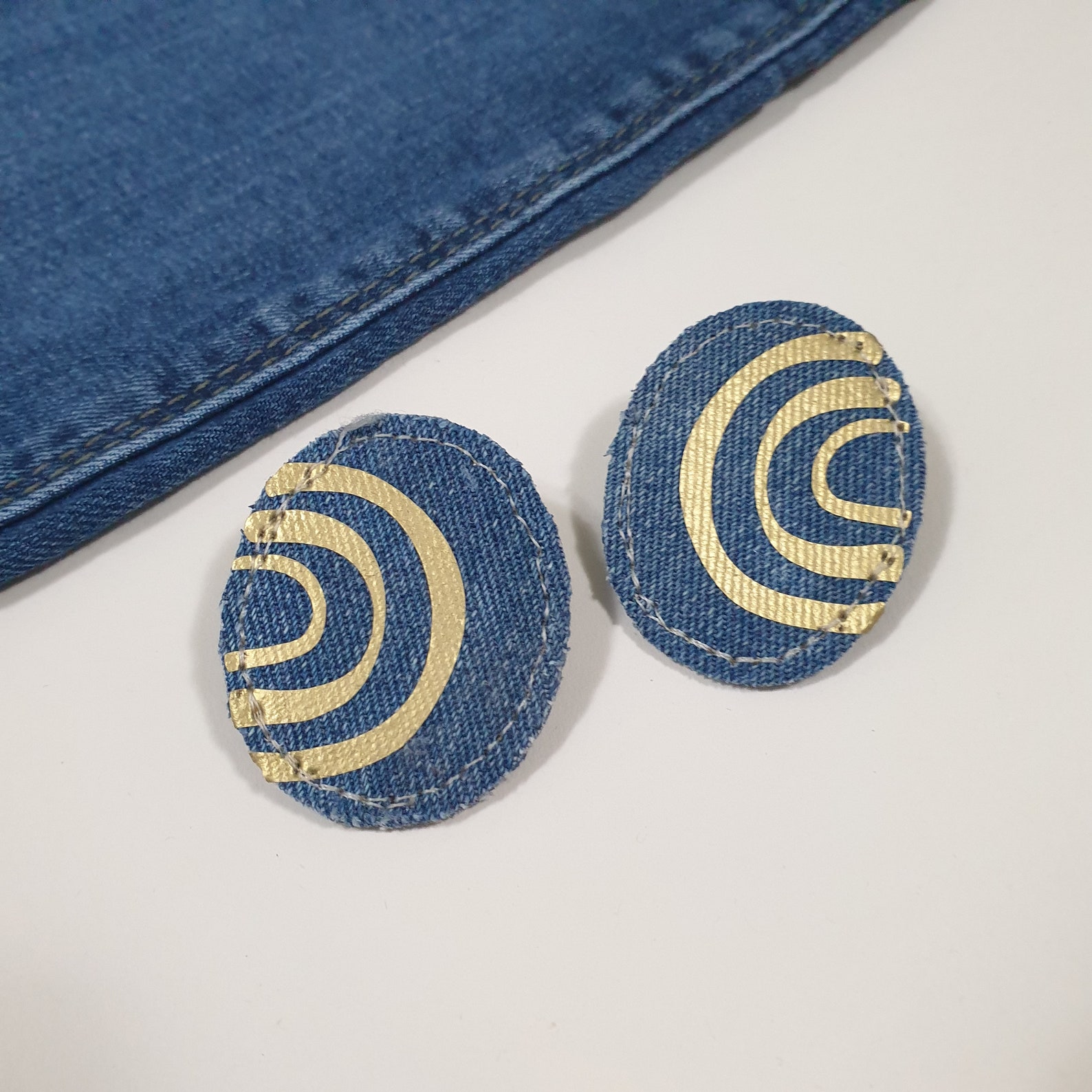 Abstract Denim Earrings Blue Gold Jeans Earrings Recycled Denim ...
