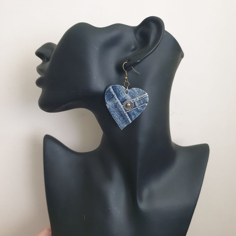 Trendy Heart Denim Earrings Jeans Earrings Recycled Denim Hearts ...