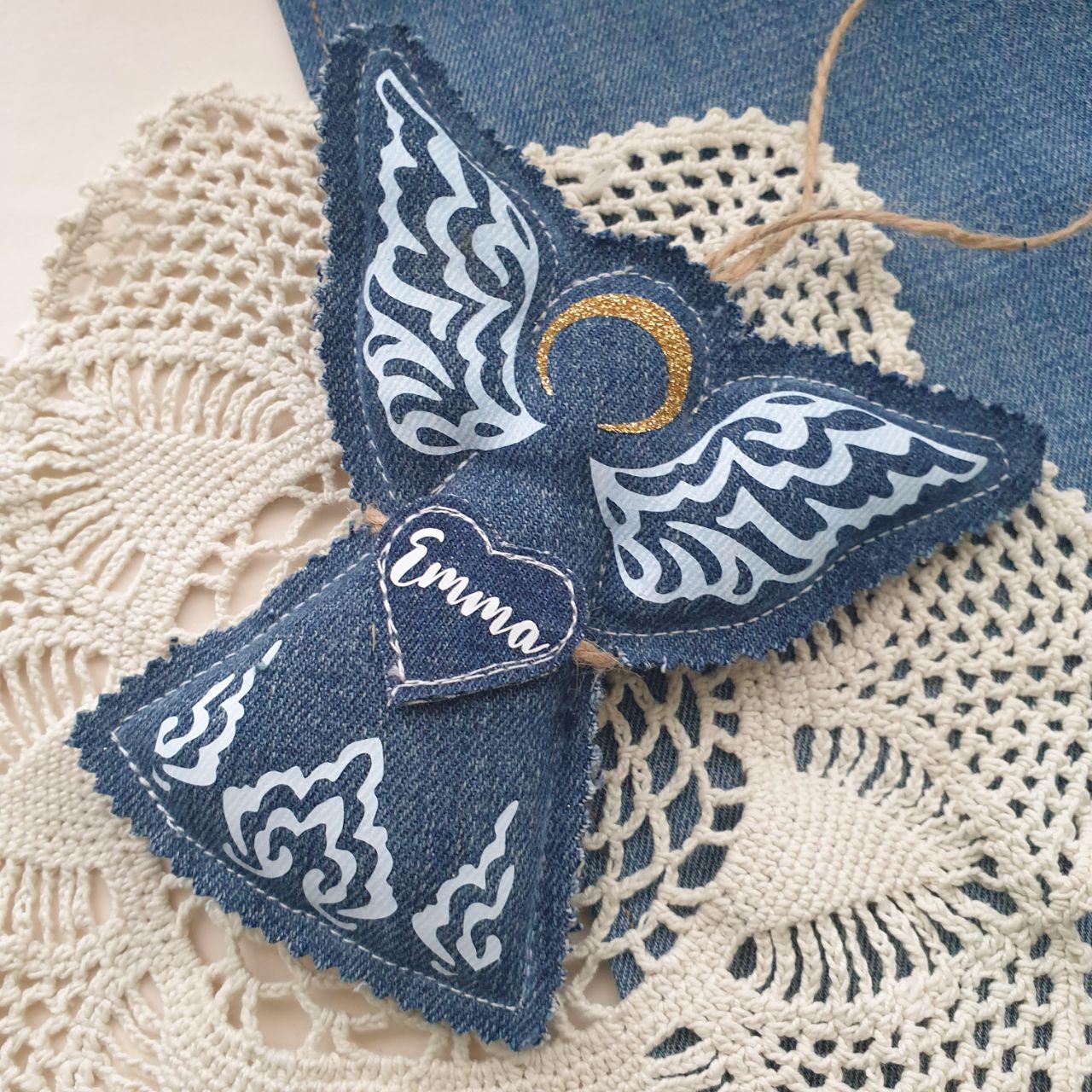 Upcycled Denim Angel Ornament – Personalized With a Heart or Star Charm ...