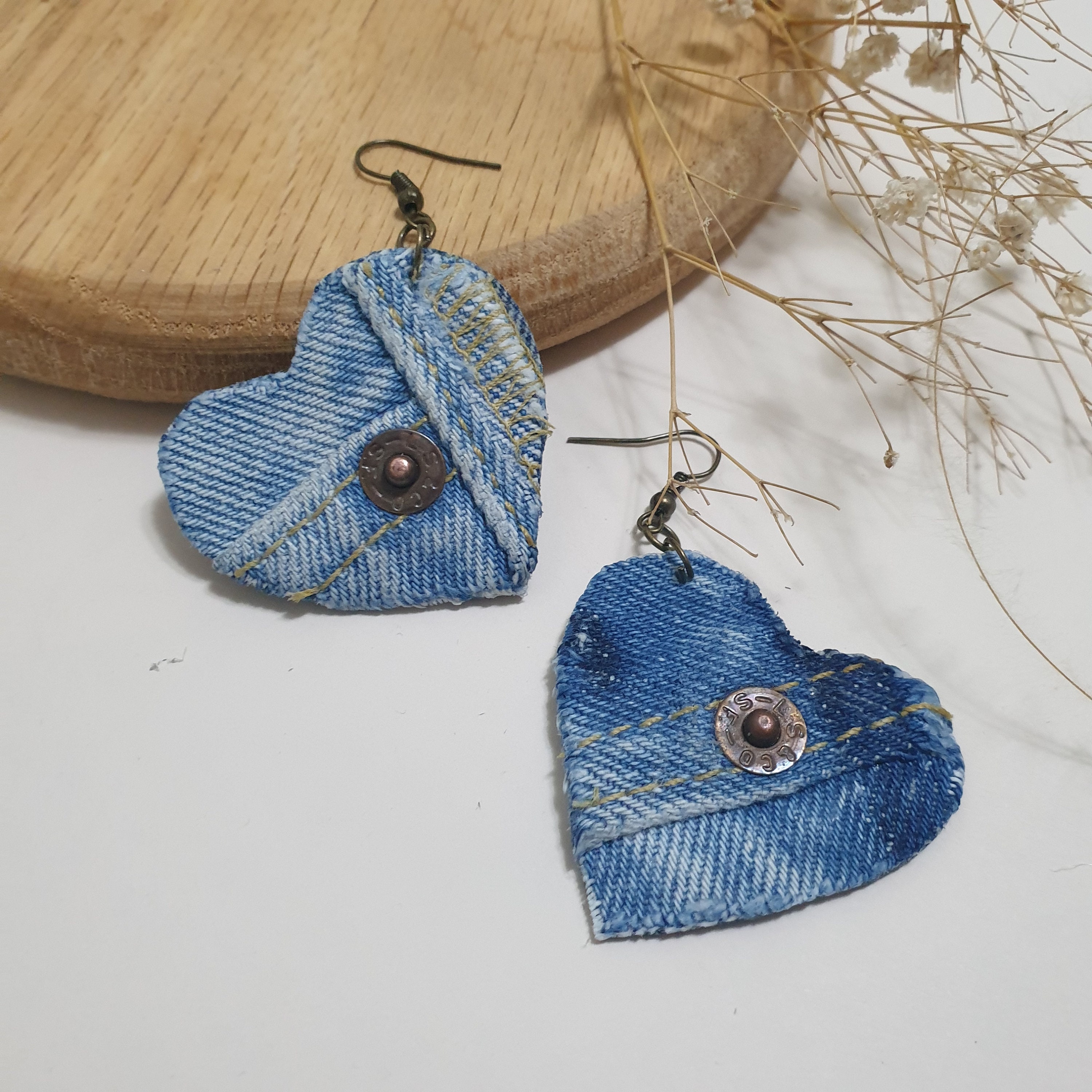 Heart Denim Earrings Jeans Earrings Recycled Denim Hearts Earrings ...