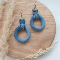 3 Tier Denim Round Drop Hoop Earrings - Etsy