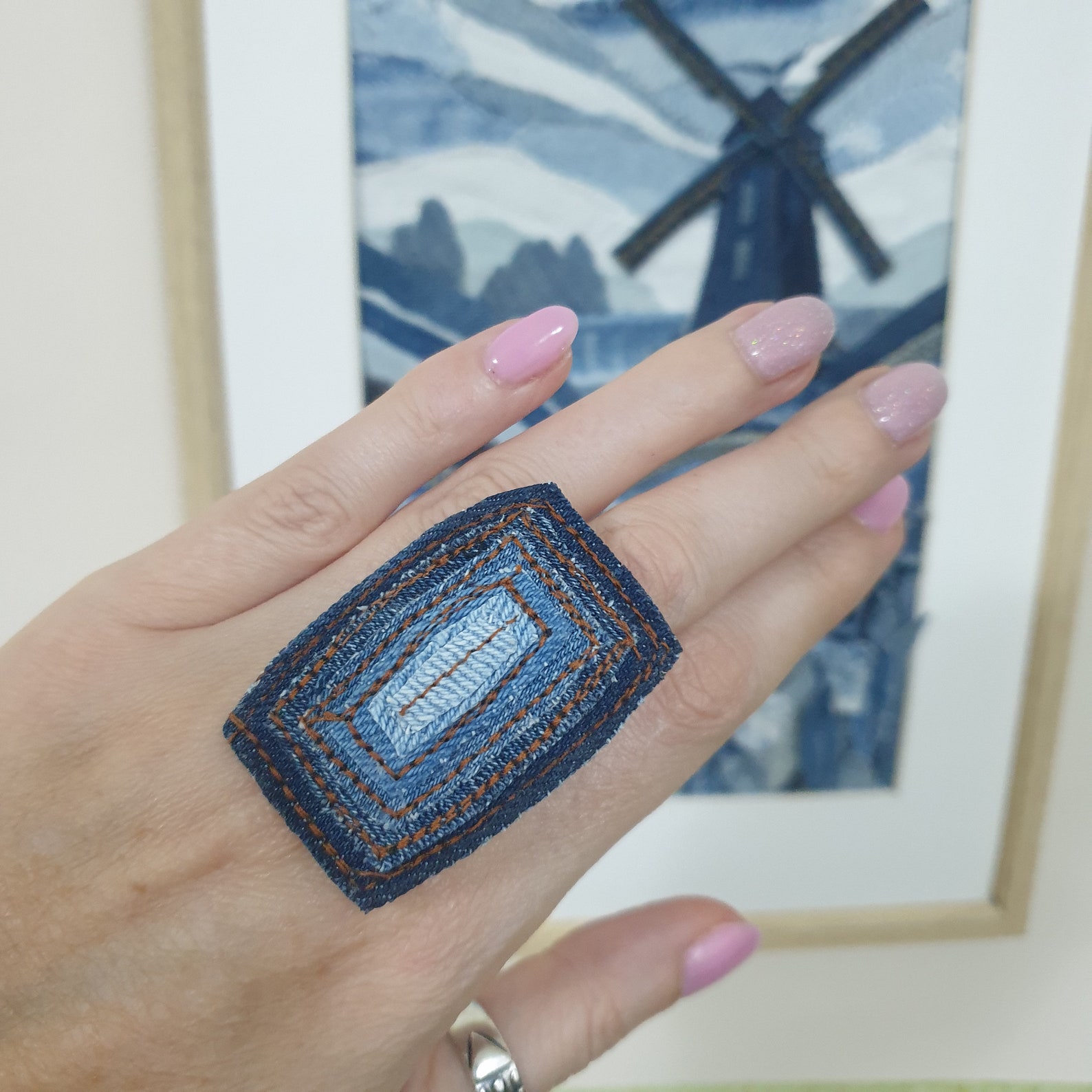 Upcycled Denim Ring Denim Wedding Statement Blue Jeans Ring Fabric Ring ...