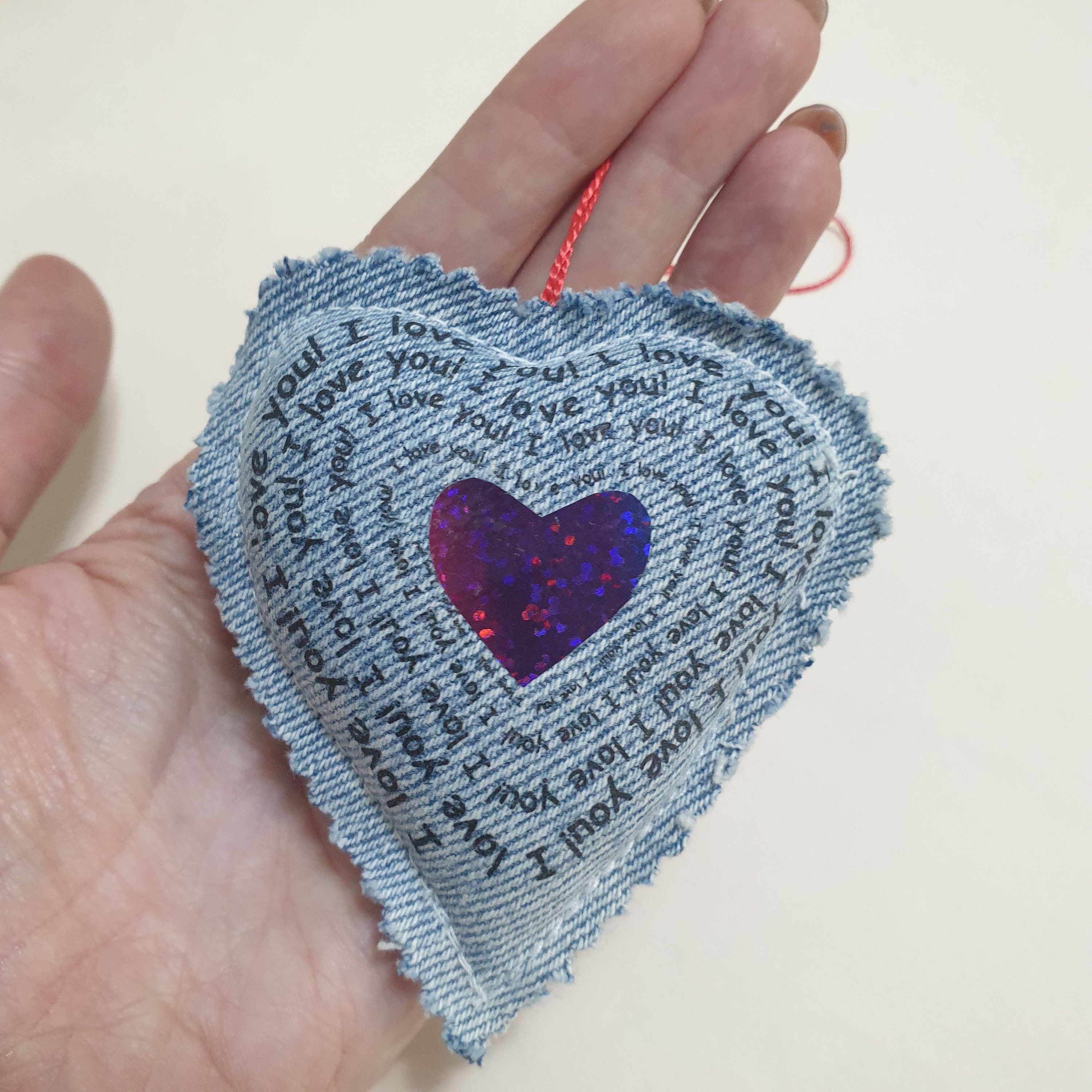 Custom Denim Heart Ornaments for Valentine Personalised Heat Keychain ...