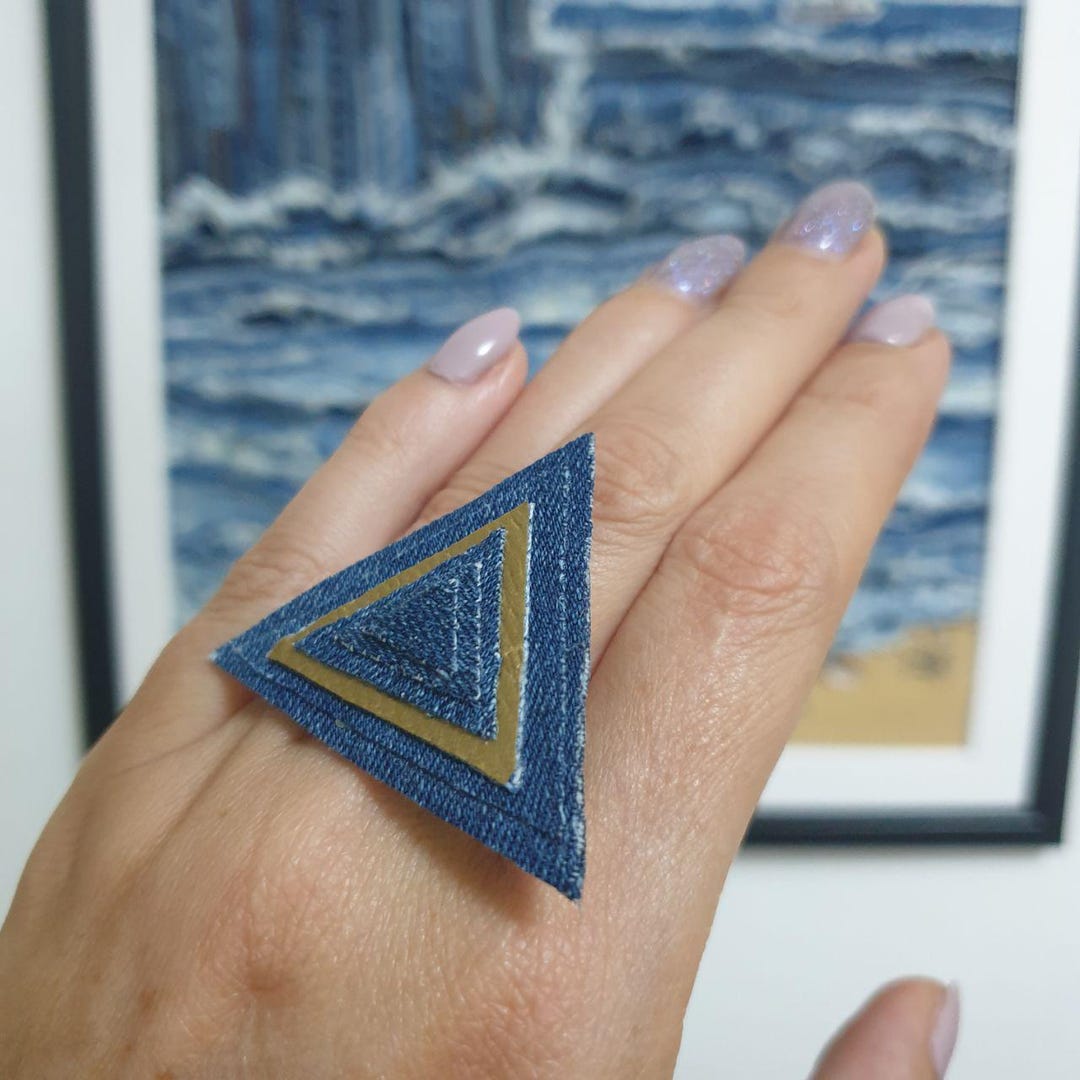 Triangle Ring Made of Recycled Denim, Upcycled Denim Ring, Denim ...
