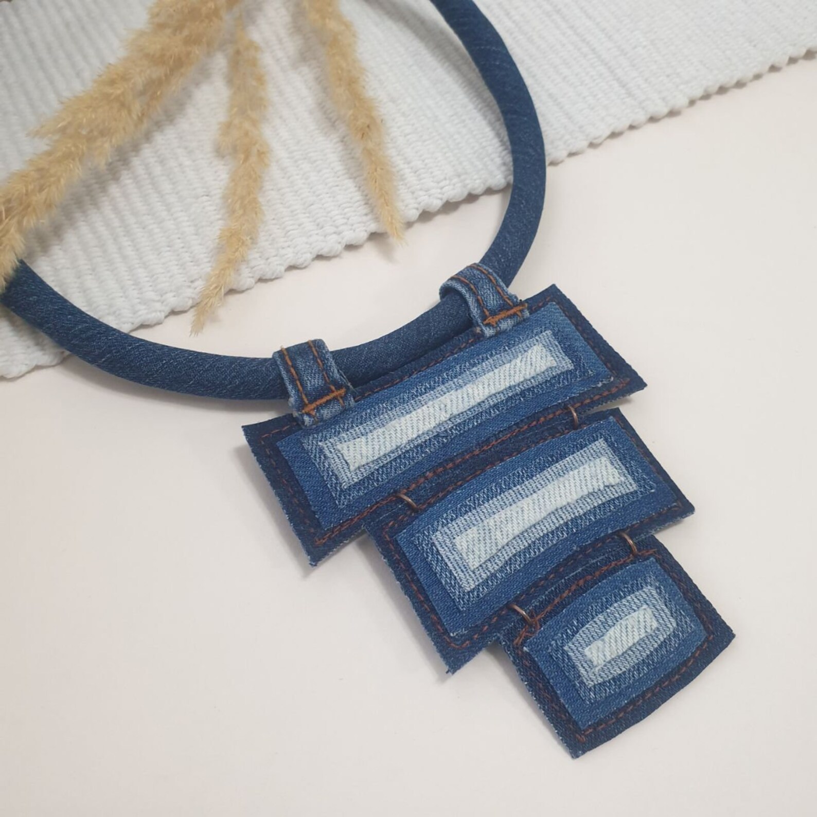 Geometric Jeans Necklace Upcycled Denim Necklace Statement Necklace ...
