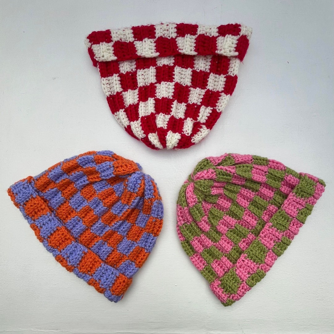 Crochet Checkered Beanie - Etsy