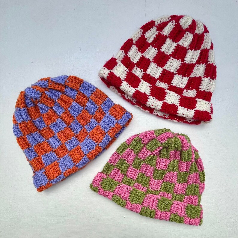 Crochet Checkered Beanie - Etsy