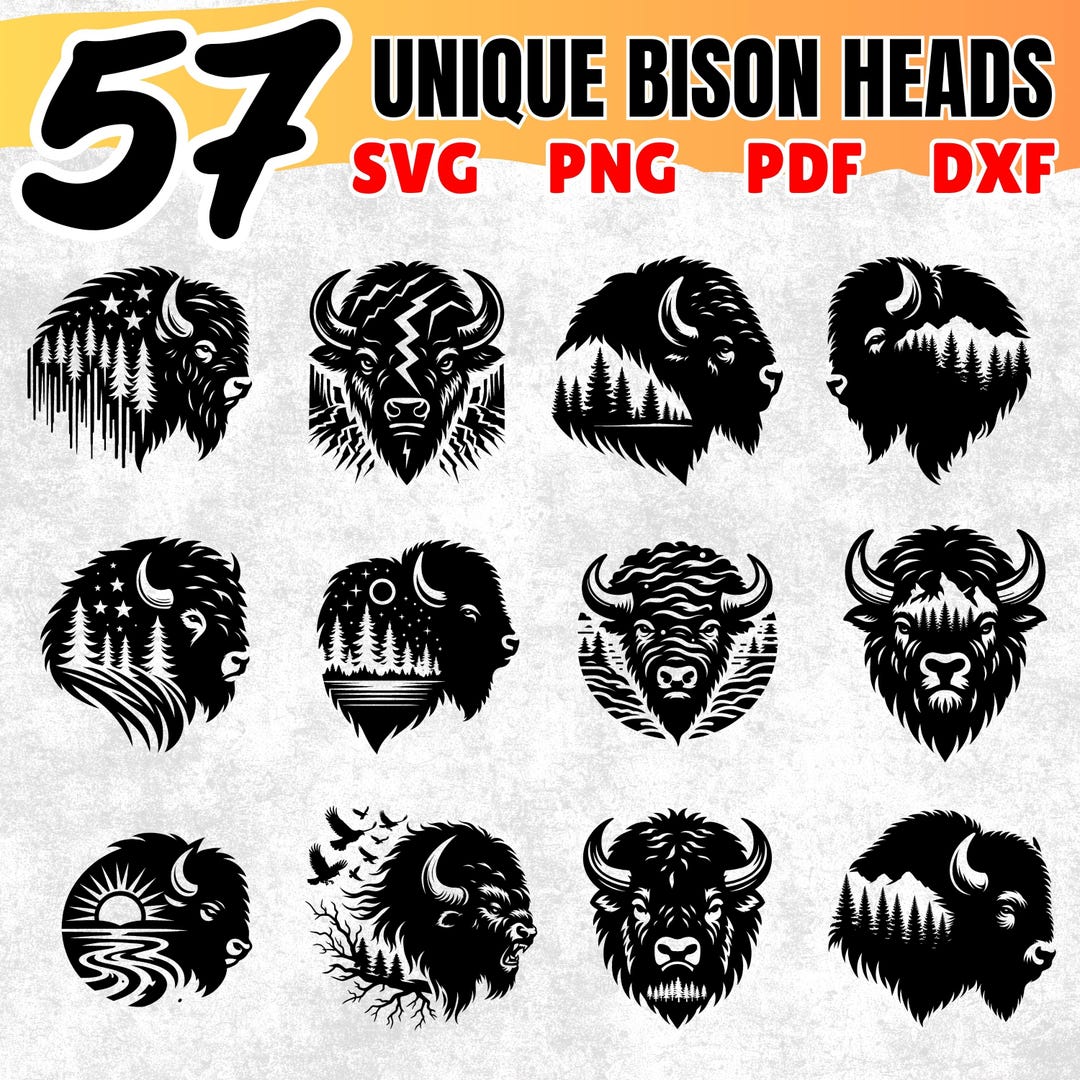 57 Bison Head SVG Bundle | Wild Animal Buffalo Silhouette Png Dxf Pdf ...