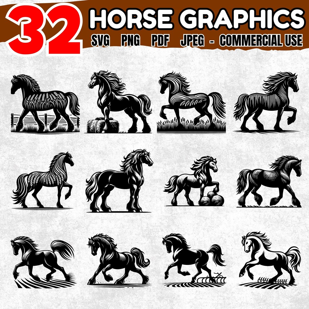 32 Standing Horse Svg Png Pdf Jpeg Bundle | Horse Silhouette Clipart ...