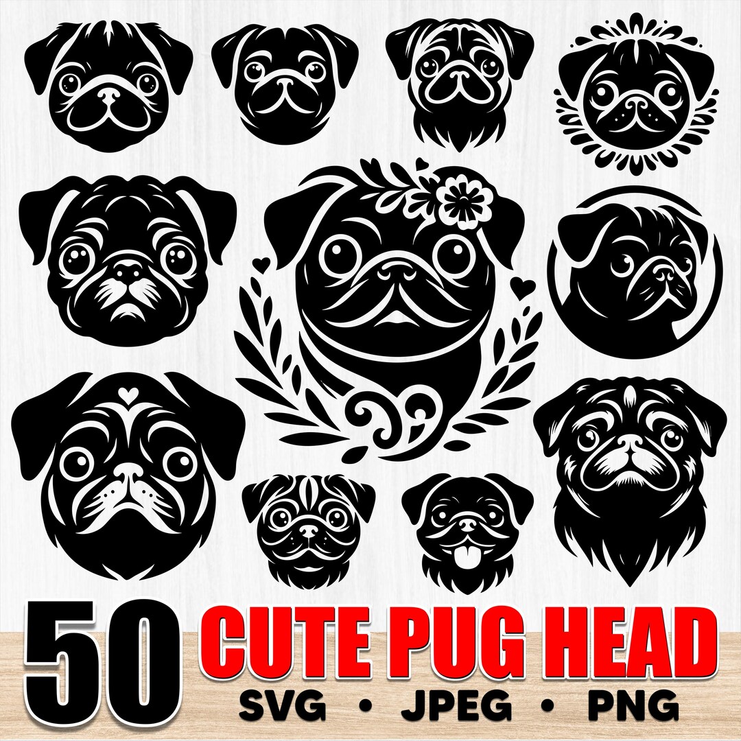 50 Pug Dog Bundle SVG Files | Dog Cut Files | Dog Png | Dog Svg | Pet ...