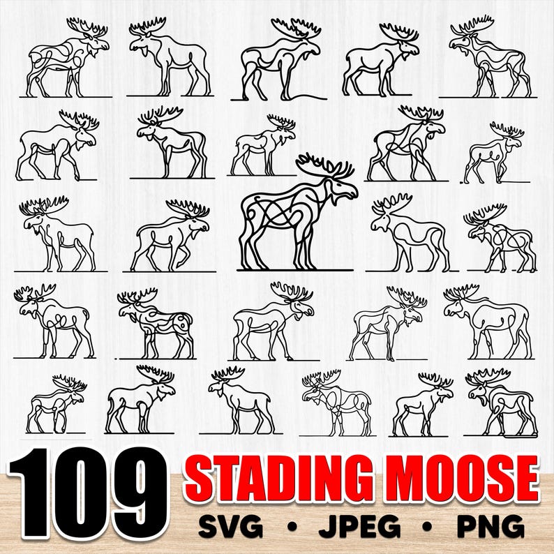 109 Line Art Moose Bundle Svg, Moose Svg, Moose Clipart, Moose Cut File ...