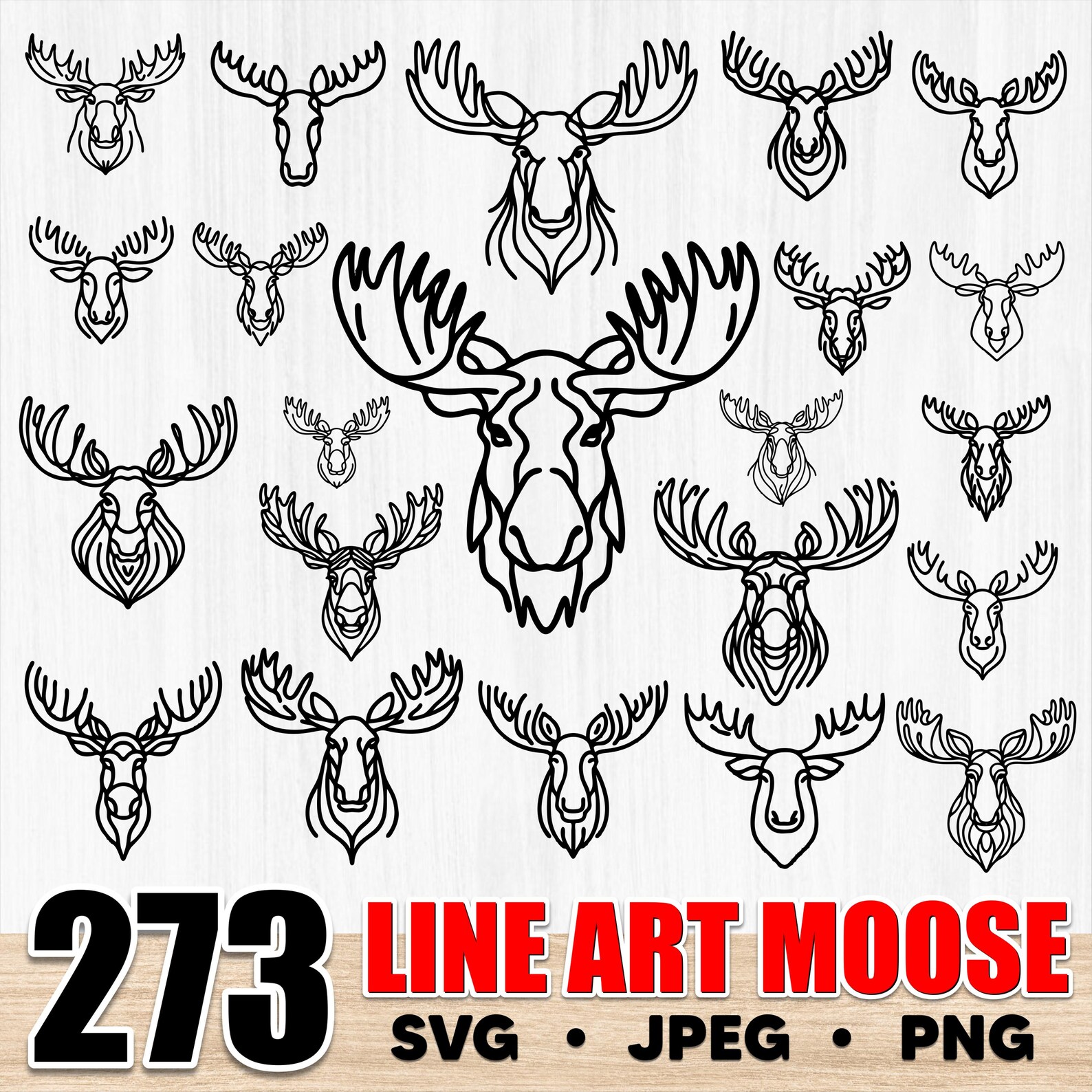 273 Line Art Moose Head Bundle Svg, Moose Svg, Moose Clipart, Moose Cut ...